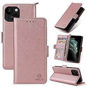 FEPULI iPhone 13 Wallet Flip Case, iPhone 13 Case 6.1 inch with [Shockproof TPU Interior Case] Credit Card Holder, PU Flip Folio Book Full Body Protection iPhone Case Wallet for iPhone 13 (Pink)