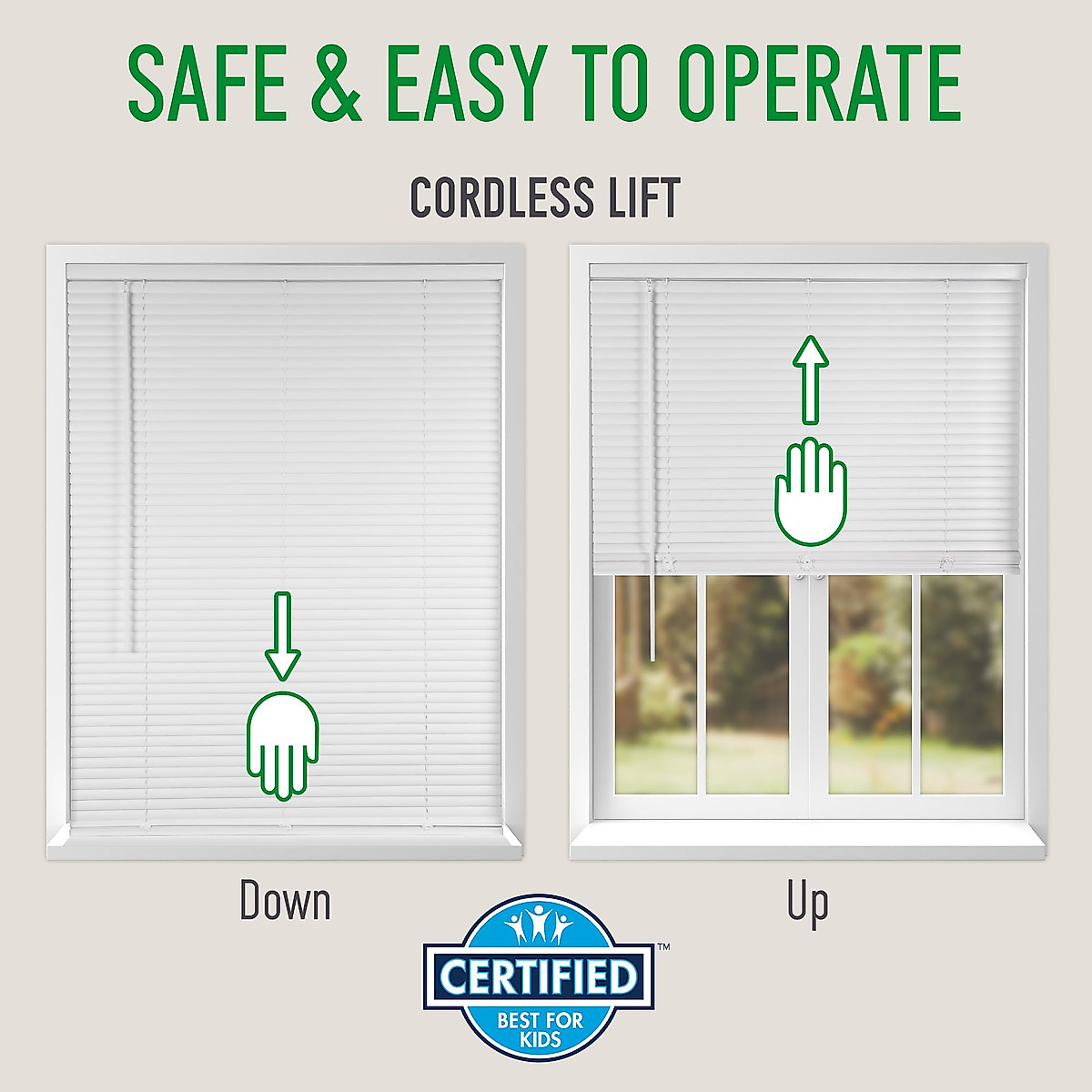 Calyx Interiors 1” Cordless Vinyl Mini Blinds, White, 72" W x 60" H (04MV2720600)