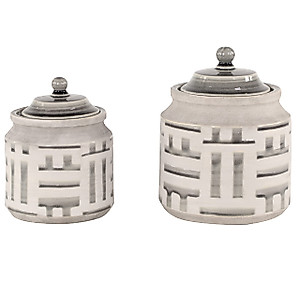 Deco 79 Ceramic Cylinder Decorative Jars, Set of 2 10", 8"H, Gray