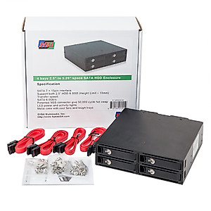 Syba 4 Bay 2.5” SATA Hard Drive Mobile Rack Mount for 5.25" Drive Bays, for HDD SSD SY-MRA25038