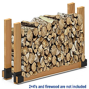 Artibear Depth Adjustable Firewood Rack Brackets for Outdoor, 2x4 Wood Storage Holder Kit for Indoor Fireplace, 2 Packs (2x4s not Include)