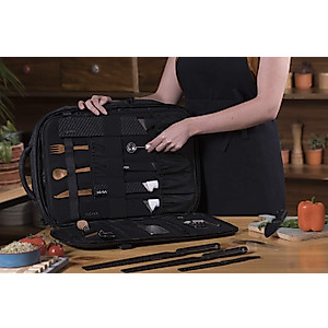 Asaya Chef Knife Backpack with 20 Pocket Knife Roll Bag - Over 30 Pockets for Knives and Kitchen Utensils - Stain Resistant Waxed Nylon - Padded for Extra Protection - Knives Not Included