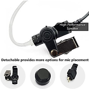 WODASEN 2 Pin PTT Transparent Acoustic Tube Earpiece for Motorola CP200 CLS1110 CLS1410 GP300 Walkie Talkies Earphone Two Way Radio Headset Push to Talk Button Mic Headphones with Black Earmold