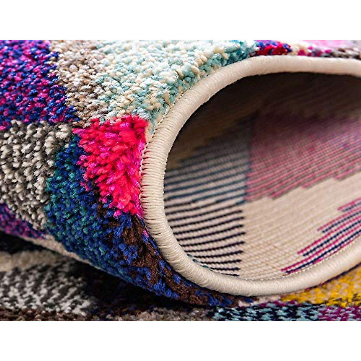 Unique Loom Estrella Collection Geometric, Triangles, Bright Colors, Abstract, Modern Area Rug, 2 ft 7 in x 10 ft, Multi/Beige