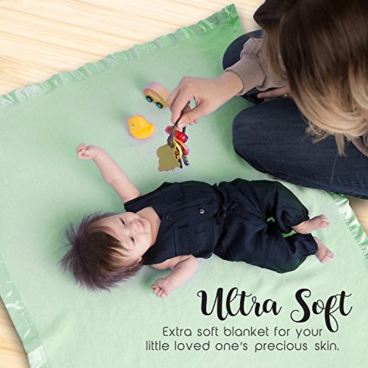 Bamboo Rayon Soft Light Green Toddler Security Blanket - Lime Green Baby Blanket with Satin Edging - Perfect for Naps, Car Carrier, Stroller Rides and Travel - 34 x 47 inches - Newborn Baby Blankie