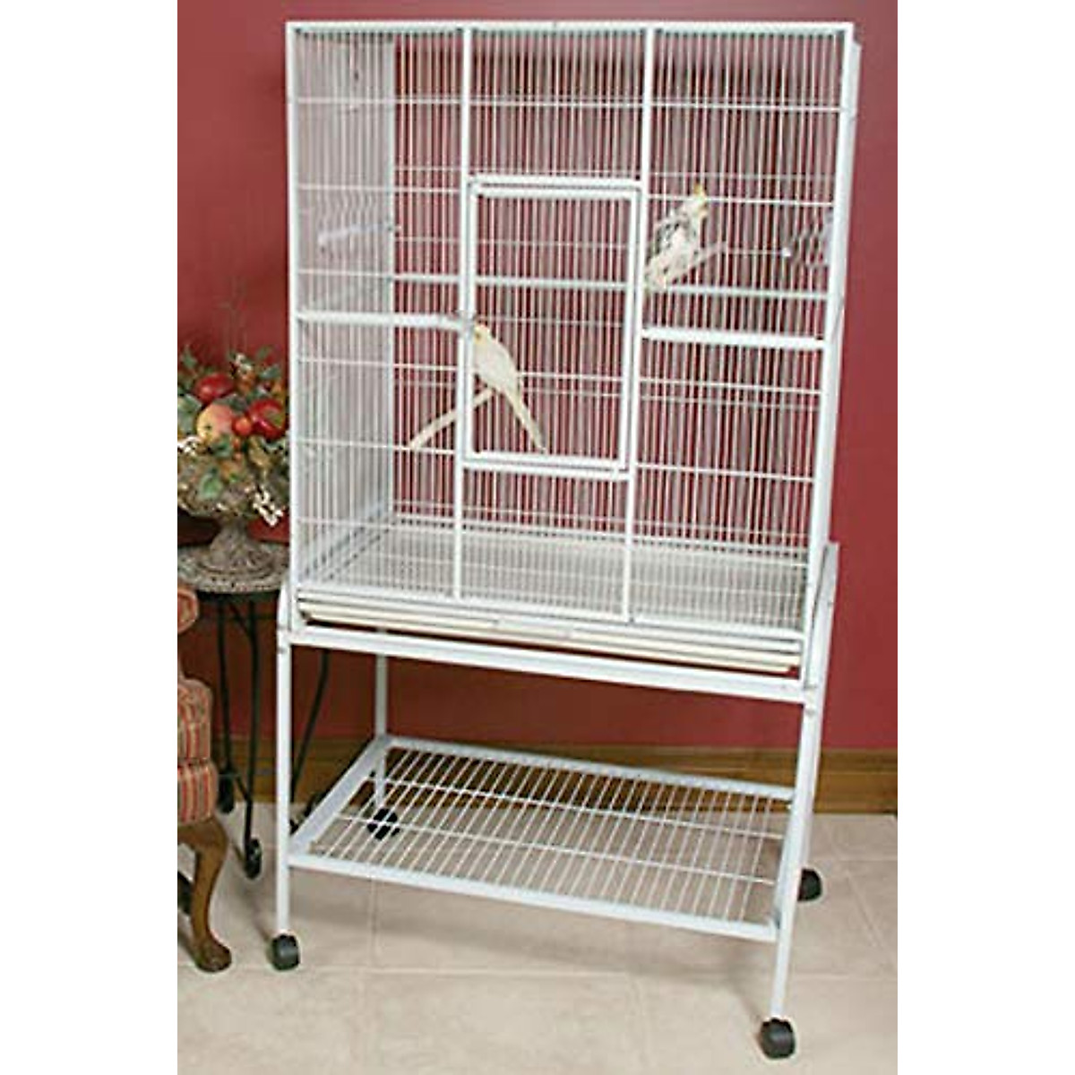 64" Extra Large Wrought Iron Breeding Flight Canary Parakeet Cockatiel Lovebird Finch Cage Side Nesting Doors with Removable Rolling Stand