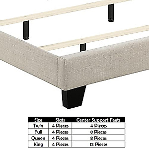 Rosevera Benicia Bed Frame,Platform Bed Frame with Signature Design Adjustable Headboard,Fabric Upholstered with Button Tufted Bed for Bedroom,Wood Slat Support,Eesy Assembly,King,Textile Beige