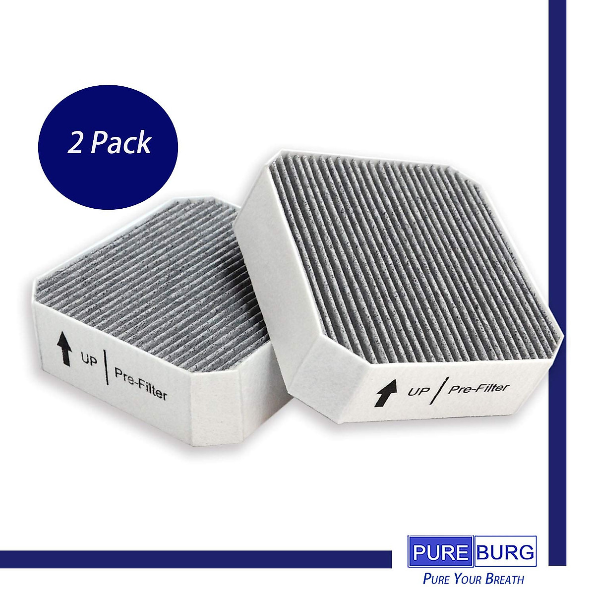 PUREBURG Replacement HEPA Pre-Filter Fits Molekule Air Purifier, High-efficiency Activated carbon 2-in-1 Air Clean Dust VOCs,2-Pack
