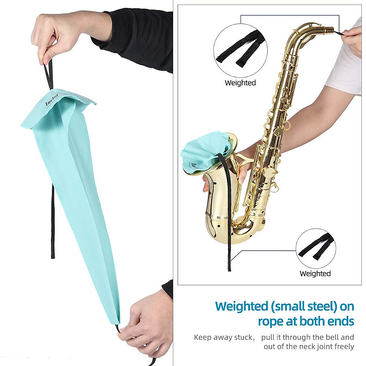 Imelod Saxophone Cleaning kit with Case for Alto Tenor Clarinet Flute and other Wind & Woodwind Struments Including Sax Cleaning Cloth(4pcs),Mouthpiece Brush(Light Blue)