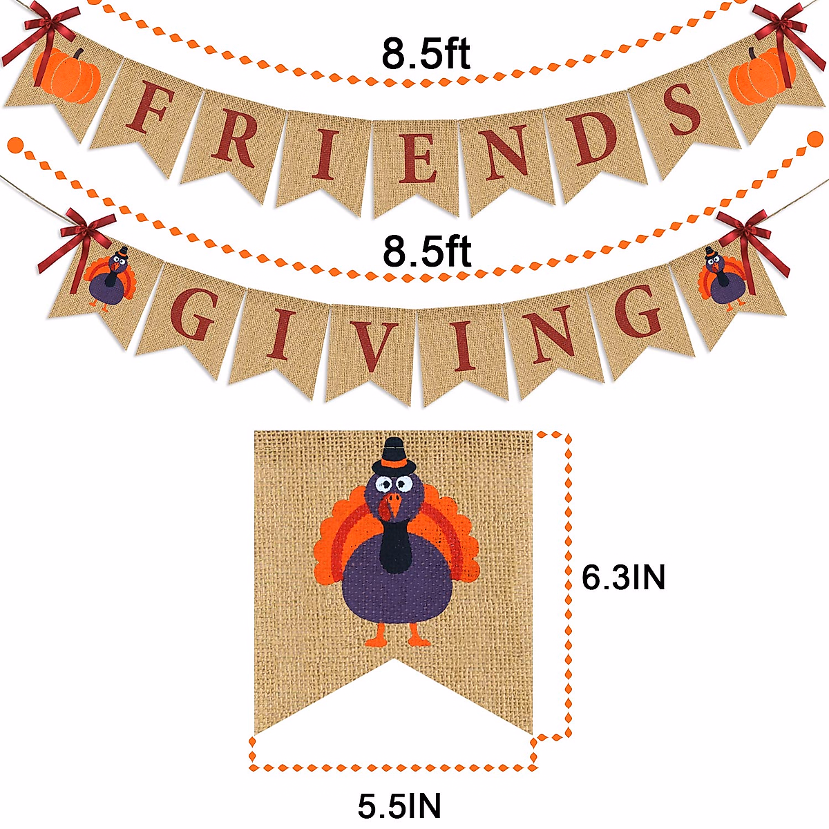 Friendsgiving Banner Burlap | Thanksgiving Decorations | ThanksGiving Burlap Banner | Rustic Thanksgiving Friends Giving Turkey Pumpkin Bunting | Thanksgiving Party Supplies Fireplace Mantle Decor