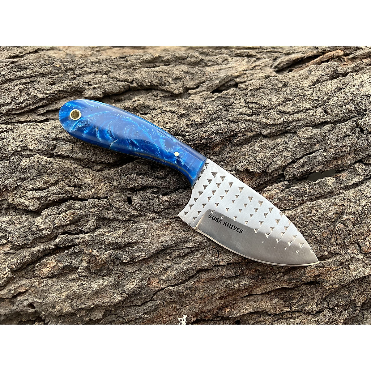 SUSA KNIVES Custom Handmade Excellent Farrier Rasp Bull Cutter knives horse file steel bull cutter knife, cowboy skinner knife with pancake leather sheath (BLUE)