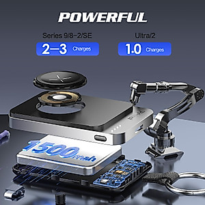 Pddosi Portable Charger for Apple Watch, 1500mAh iWatch Charger Travel, Magnetic Portable Watch Charger Keychain, Portable Wireless Charger for iWatch Series 10/9/8/7/6/5/4/3/2/SE/Ultra (Black)