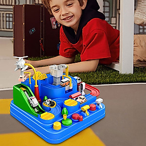 Car Rescue Adventure Toys for 3 4 5 6 7 8 Years Old,Race Car Tracks for Boys Girls,City Rescue Toy Set Montessori Toy Car Race Tracks Parking Playsets for Toddlers (Blue)