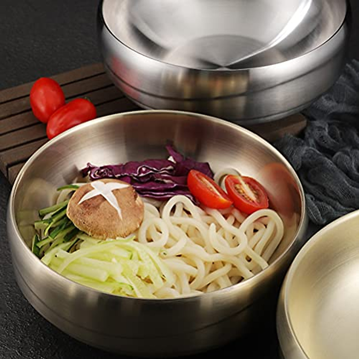 Luxshiny Double- Wall Insulated Stainless Steel Soup Bowl Insulated Bowls for Cereal Soup Ice Cream Rice Noodles Salad Kids Snacks 19. 5cm Gold