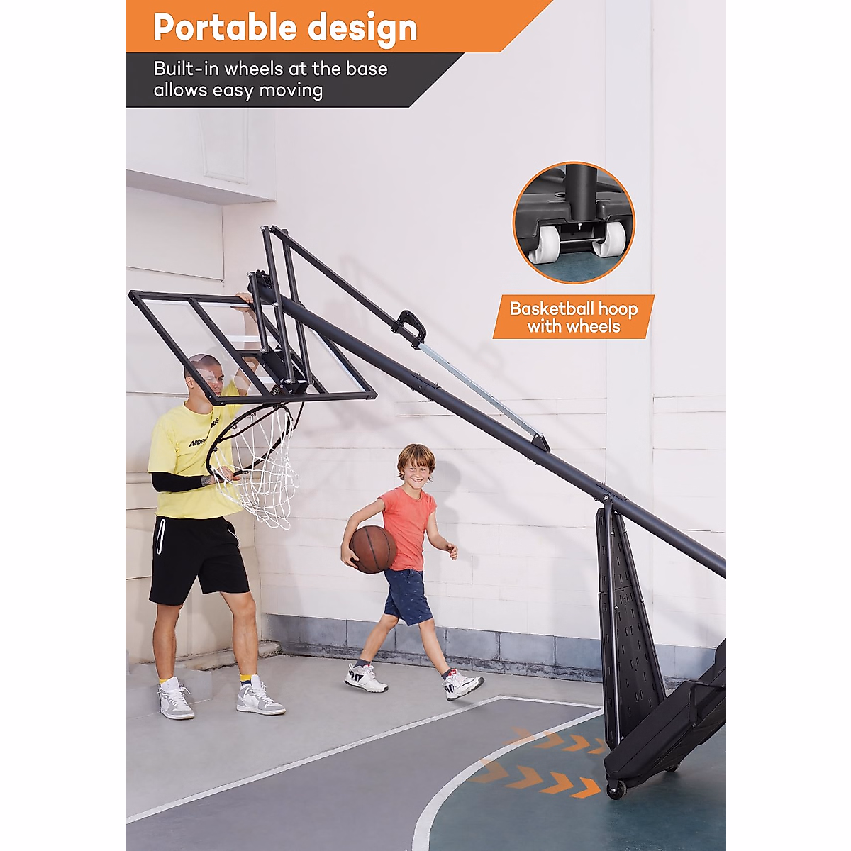 Aimking Basketball Hoop Outdoor System with 44 Inch Shatterproof Backboard, 4.8FT-10FT Height Adjustable Basketball Goal System for Youth/Teens/Adults Indoor Outdoor Pool