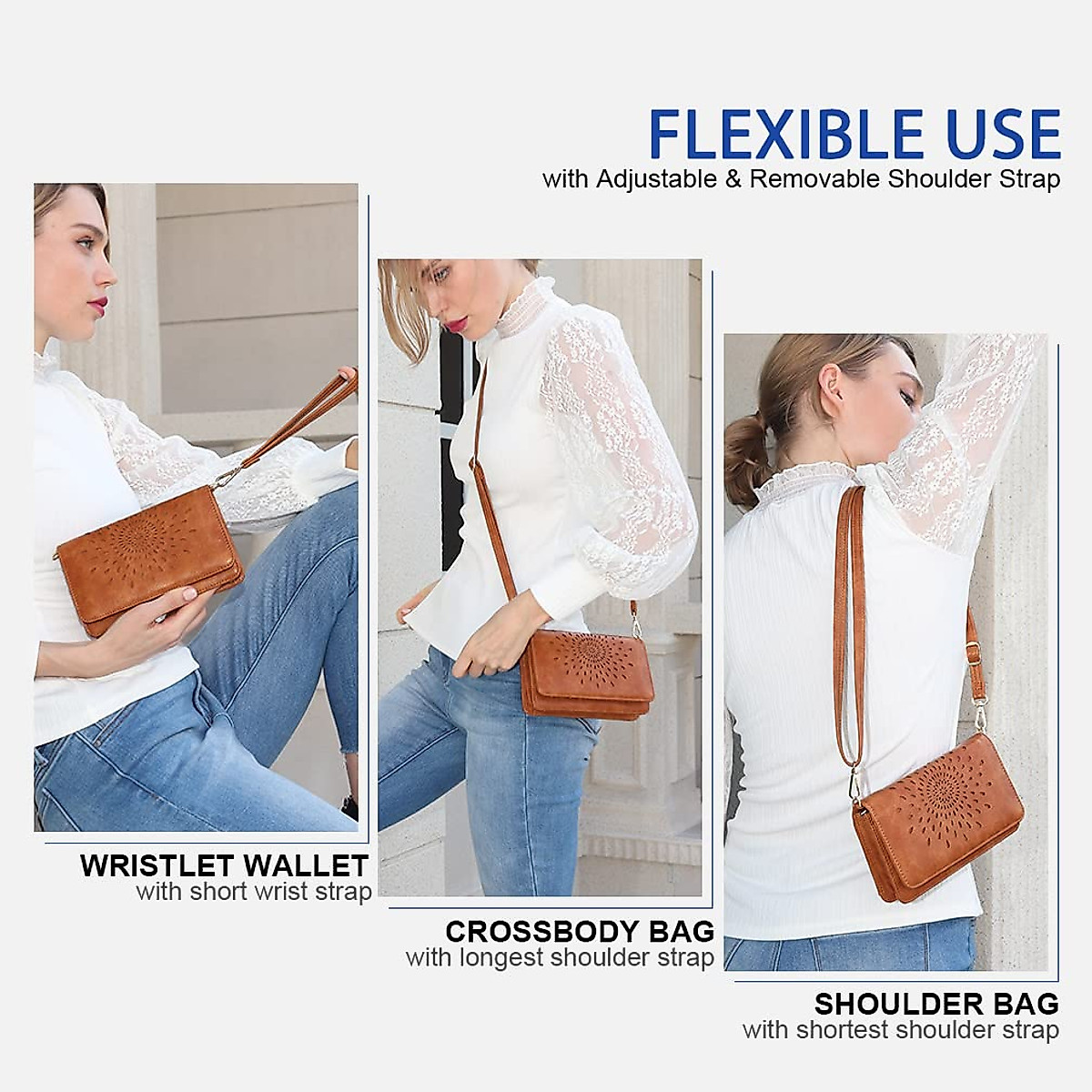 APHISON Multi-Function Small Crossbody Bags For Women,Cell Phone Shoulder Bag,Clutch Purse,RFID Wristlet Wallet,Card Holder Brown