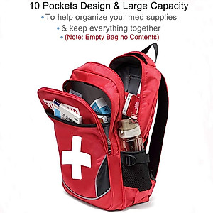 Camoredy First Aid Bag Empty Red Emergency Medical Bag First Responder Trauma Multi-Pocket Traveling Field Trips Camping Essentials (RED-1PCS)