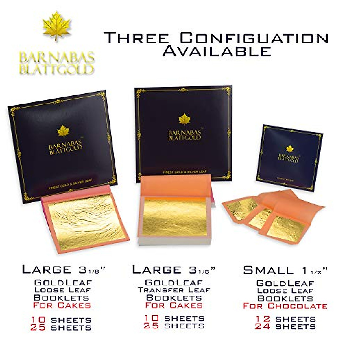 Genuine Edible Gold Leaf - 12 Sheets - Barnabas Gold - Professional Quality Gold Leaf - Loose Leaf for Cupcakes and Chocolate - 1.5 inches per Sheet - Book of 12 Sheets