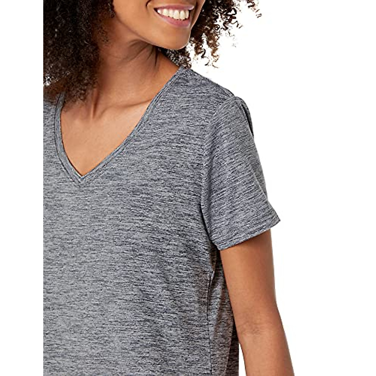 Amazon Essentials Women's Tech Stretch Short-Sleeve V-Neck T-Shirt (Available in Plus Size), Pack of 2, Black/Dark Grey Space Dye, Medium