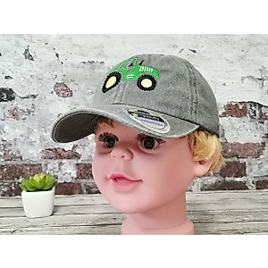 Hepandy Embroidered Tractor Farm Baseball Hats, Toddler Kids Embroidery Snapback Hat Youth Boys Washed Black Adjustable Trucker Hat