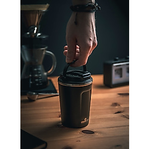 Reusable Coffee Cup with Lid and Handle - Stainless Steel Insulated Coffee Mug for Hot & Cold Drinks - Ideal Travel Mugs - 100% Leak-Proof Tumbler - 16 oz Black