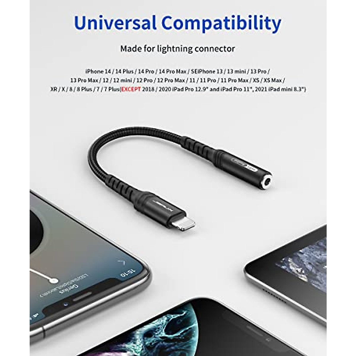 JSAUX Lightning to 3.5mm Adapter, iPhone Headphone Adapter [Apple MFi Certified] iPhone Aux Adapter Compatible with iPhone 14/14 Pro Max/13/13 Pro Max/12/12 Pro Max/11/11 Pro Max/SE/X/XR/XS/8-Black