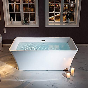 WOODBRIDGE 59"Freestanding White Acylic Soaking Bathtub with Drain Kit and Floor Mount Tub Filler in ORB,BTA1509 -ORB-Drain &O+F0010ORBVT