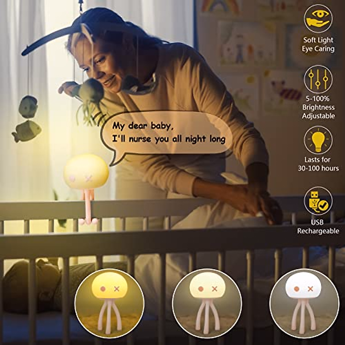 Cute Kids Night Light for Baby Toddler Teens, Dimmable Rechargeable Silicone Bedside Lamp with Flexible Tripod, Kawaii Nursery Night Lights for Breastfeeding, Soft Eye Caring, Tap Control (Pink)