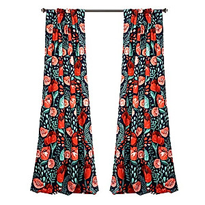 Lush Decor Poppy Garden Curtains Room Darkening Window Panel Set for Living, Dining, Bedroom, 84 in L Pair, Navy