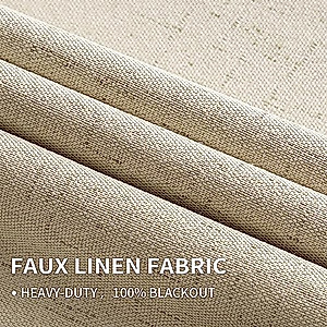 MIULEE Linen Textured 100% Blackout Curtains for Bedroom 96 Inches Long Natural Beige Thermal Insulated Black Out Curtains/Draperies with White Liner for Living Room/Nursery, Grommet Top, 2 Panels