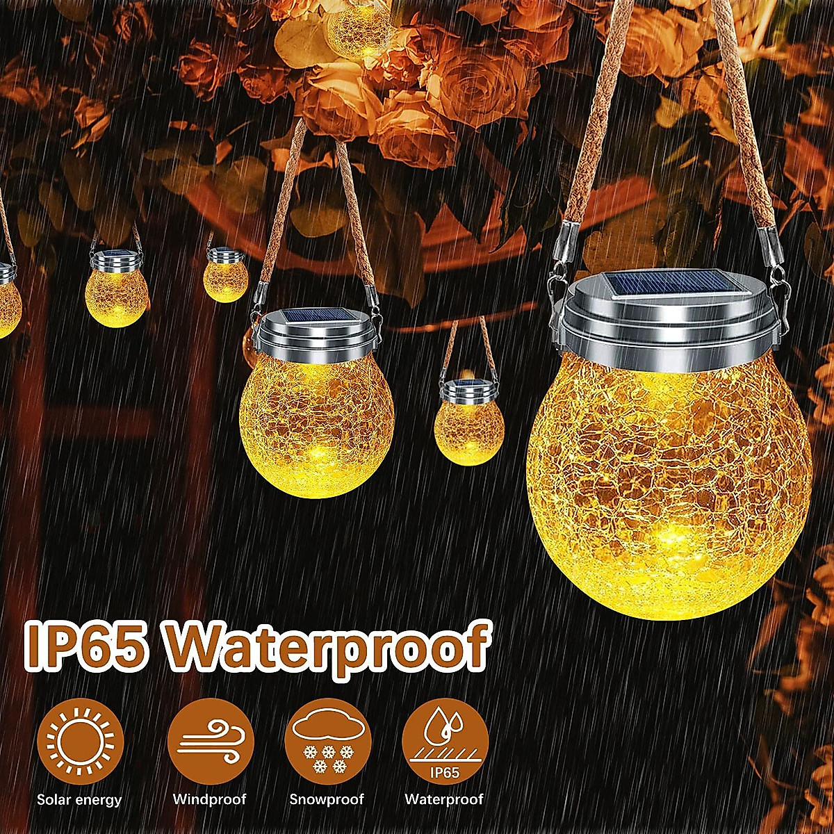 Yipetor 2 Pack Hanging Outdoor Solar Lights - Hanging Night Lights Gifts, Garden Decorations Crackle Glass Globe for Holiday, Yard, Garden, Patio and Lawn Landscape