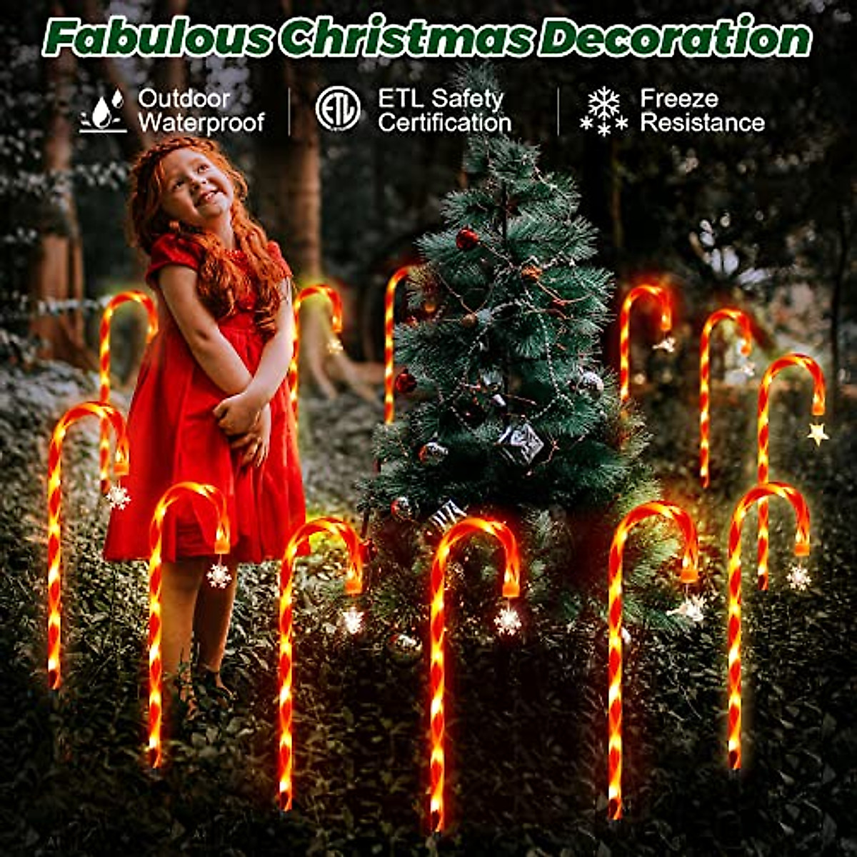 qimedo Christmas Candy Cane Pathway Markers Lights with Delicate Pendant 21 inches Outdoor Christmas Decorations Lights, Candy Cane Landscape Lights for Indoor Yard Patio Garden Walkway, 12 Packs