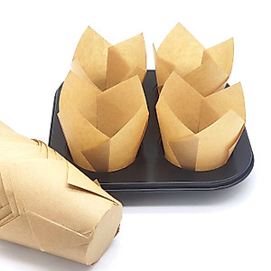 Bakehope Standard Tulip Baking Cups, Unbleached Greaseproof Muffin Cupcake Liners, 50-count (Natural)