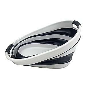 SAMMART 23L (6 Gallons) Collapsible Plastic Laundry Basket - Oval Tub/Basket - Foldable Storage Container/Organizer - Portable Washing Tub - Space Saving Laundry Hamper (Grey/Slate Grey)