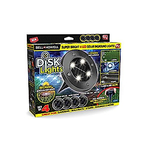 Bell+Howell Disk Lights Solar Ground Lights Gunmetal - Upgraded Wireless Auto On/Off Solar Garden Outdoor Waterproof Lighting with 4 LED Bulbs for Lawn, Patio, Garden, Yard,Pack of 4, As Seen On TV