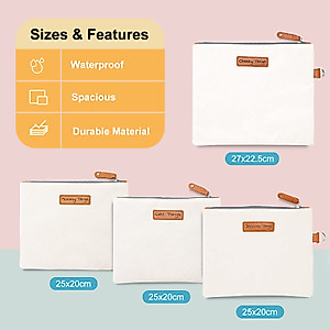 EZONTEQ Diaper Bag Organizing Pouches Dry Wet Bag with Labeled, Diaper Organizer Clutch with Waterproof Interior, Durable Leather Wristlet Strap and Zippers (Pack of 4)