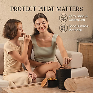 Alasitas 6 Canister Set for the Kitchen Countertop – Galvanized Metal Food Storage Canisters with Airtight Lids for Flour, Tea, Crafts, Coffee, & Sugar – Container Set with Modern Wood Lids, Black