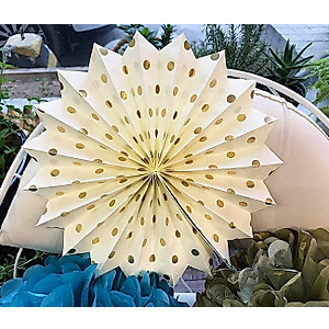 Teal Gold Birthday Decorations Women/Turquoise Teal Women Birthday Party Decorations Polka Dot Fans Teal Gold Balloons for Teal Gold Birthday Party Supplies