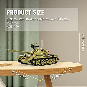 DAHONPA T-54S Medium Tank Army Building Block(604 PCS),WW2 Military Historical Collection Model with 2 Soldier Figures,Toys Gifts for Kid and Adult.