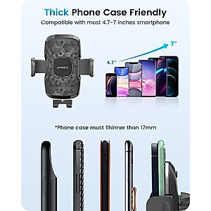APPS2Car Cell Phone Holder Car Windshield/Dashboard/Window Car Phone Holder Mount Strong Suction Cup Heavy Duty Truck Phone Mount for iPhone Samsung All Cellphones, Thick Case & Big Phone Friendly