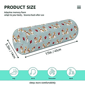 Vnurnrn Corgis Dog Hearts Neck Support Pillow Round Neck Roll Bolster Cylinder Pillow Cervical Pillows Round Neck Pillow for Leg Knee Back Head Support for Work Women Men Traveling Headrest