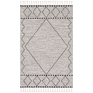 Safavieh Vermont Collection Accent Rug - 4' x 6', Ivory & Black, Handmade Moroccan Boho Braided Tassel Wool, Ideal for High Traffic Areas in Entryway, Living Room, Bedroom (VRM160Z)