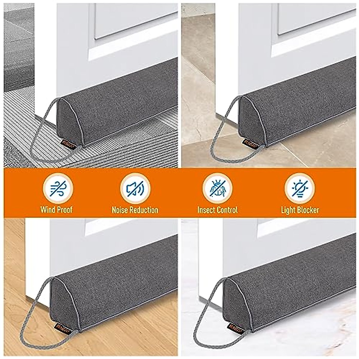 MAGZO Door Draft Stopper 32 Inches, Weighted Triangular Door Snake for Winter Noise Blocker with Hook Loops,Gray