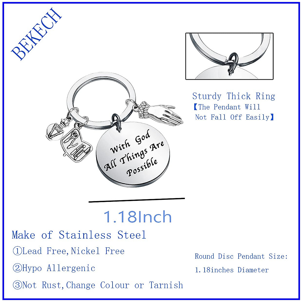 BEKECH Manicurist Keychain Gift With God All Things Are Possible Manicure Technician Keychain Gift for Nail Tech Nail Artist Cosmetology Gift for Graduate (silver)