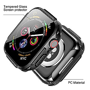 Mesime Rugged Case Compatible for Apple Watch Case with Tempered Glass Screen Protector for Series 7 6 5 4 SE 45mm 44mm, iWatch Case Cover Protective Accessories Hard Case