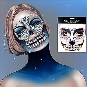 Day of the Death Face Gems Tattoo,Halloween Face Jewels Stick on Face Decals,3-Pack
