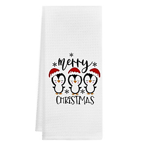 GICHUGI Penguin Christmas Kitchen Towels 16x24, Christmas Hand Towels, Christmas Dish Towels, Christmas Kitchen Bathroom Decor, Penguin Christmas Kitchen Decorations