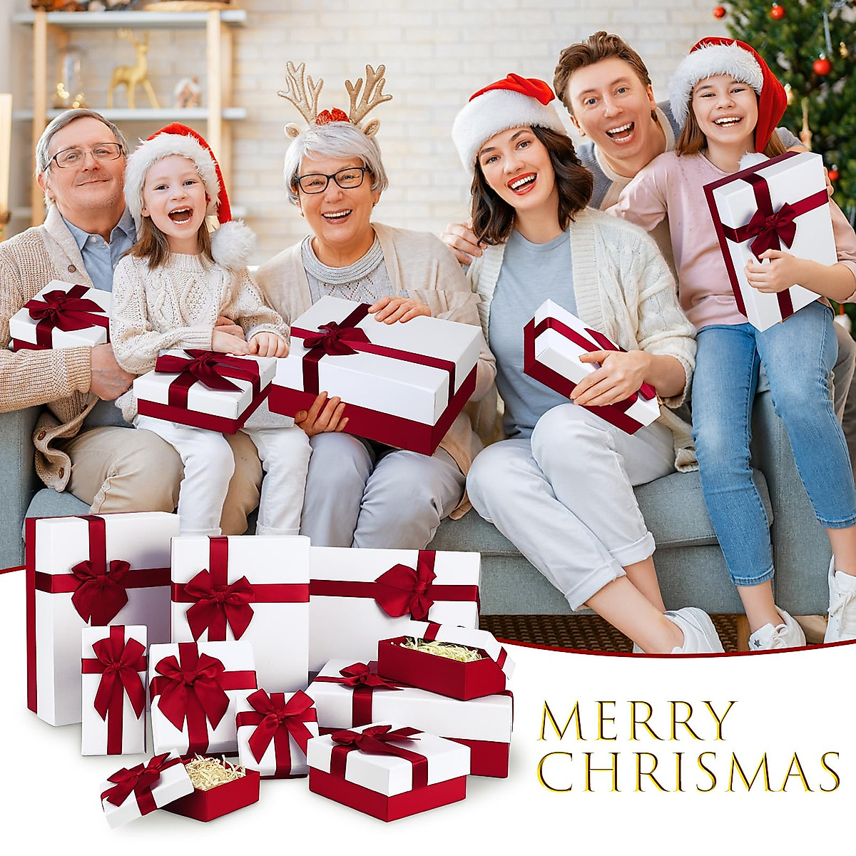 Tenceur 10 Pcs Valentines Gift Boxes with Lids Assorted Sizes Gift Boxes for Presents Gift Box with Ribbon for Christmas, Birthdays, Weddings, Housewarmings, Anniversaries(Red and White)