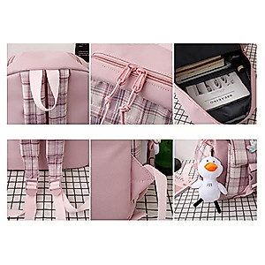 SodaMeow Kawaii Backpack with Pins and Accessories Kawaii Backpack Set Cute Aesthetic Backpack Kawaii Work Supplies (Pink)