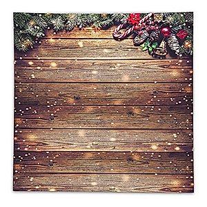 Allenjoy 8X8ft Rustic Christmas Wood Photography Backdrop Sparkle Bokeh Brown Wooden Board Vintage Wall Floordrop Winter Family Party Decorations Holiday Xmas Background Portrait Studio Photo Booth